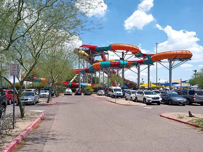That parking lot view means the slides are calling, and you're about to answer with enthusiasm.