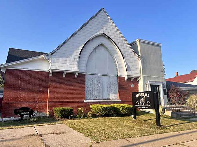 By daylight, the building looks peaceful and inviting, but darkness transforms everything into something altogether more mysterious.