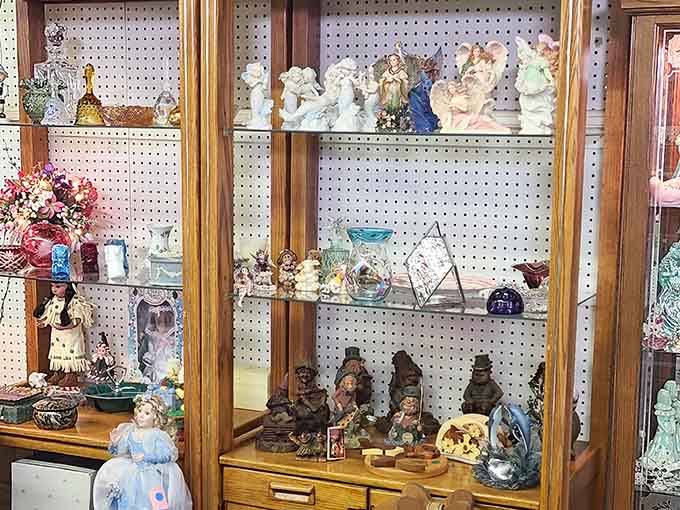 Display cases filled with delicate treasures, each piece waiting patiently for someone to appreciate its particular vintage charm.