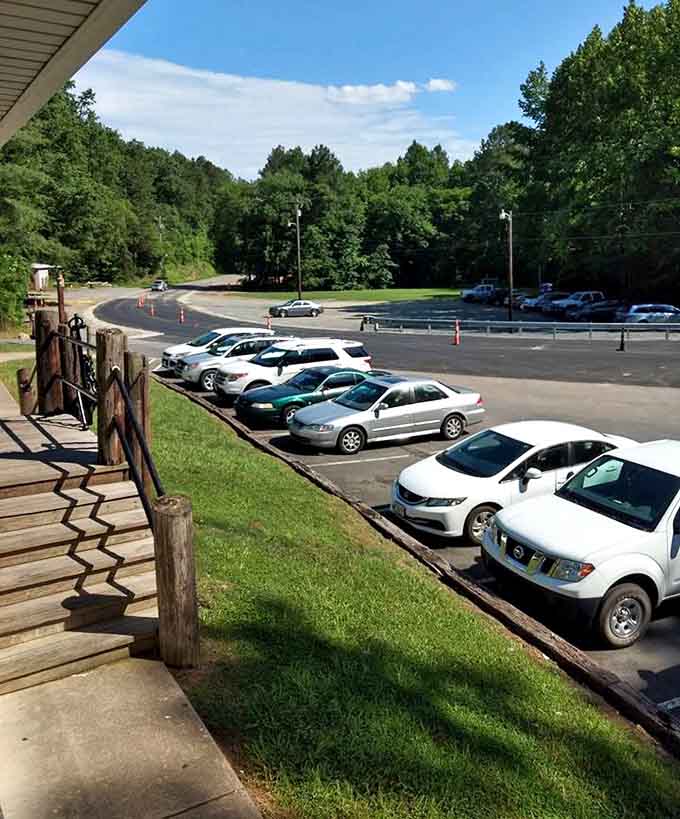 When the parking lot looks like a car dealership showroom, you know the fried fish inside is legendary.