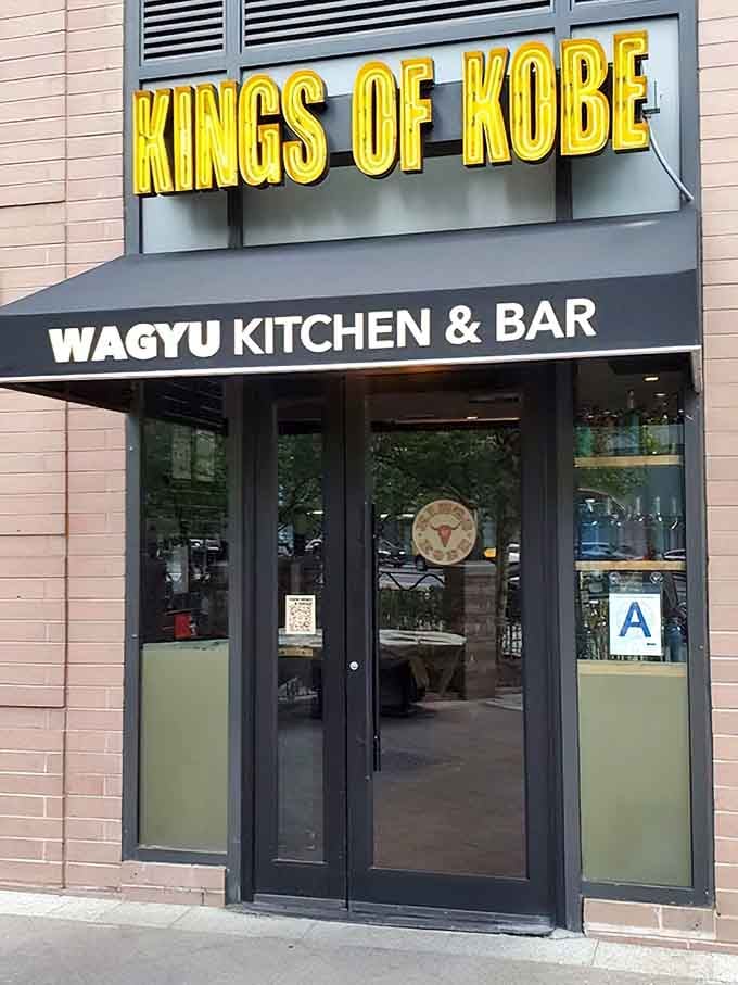 That entrance with its bold signage and glass doors welcomes you into a world where Wagyu beef reigns supreme and burgers transcend.