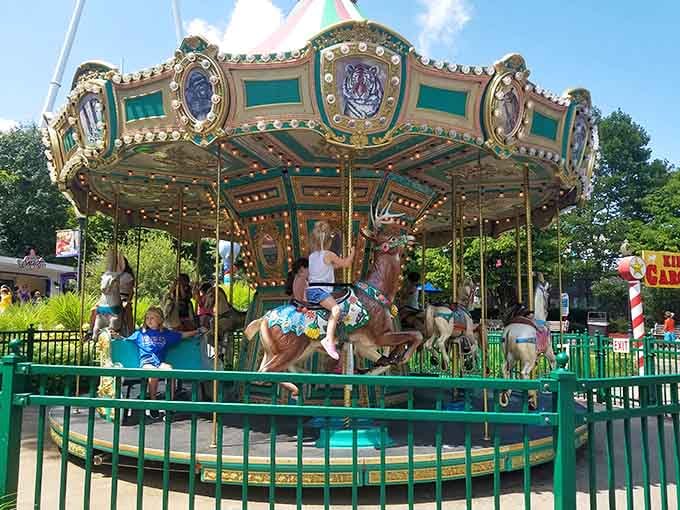 The classic carousel features beautifully crafted horses that have been delighting riders for generations of Connecticut families.