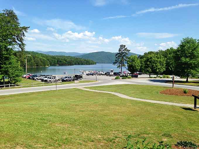 The boat launch area stays busy because once people discover Jocassee, they keep coming back for more adventures.