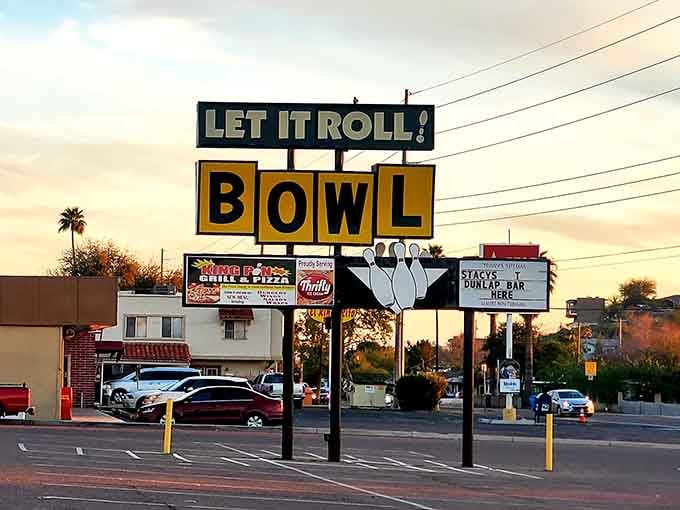 The classic roadside sign that's been beckoning Phoenix bowlers for years, a true local landmark beacon.