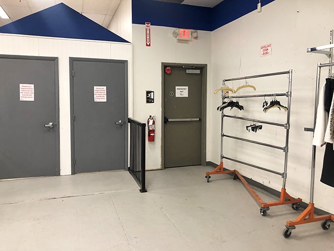 Even the fitting rooms are clean and functional, proving this thrift store means serious business.