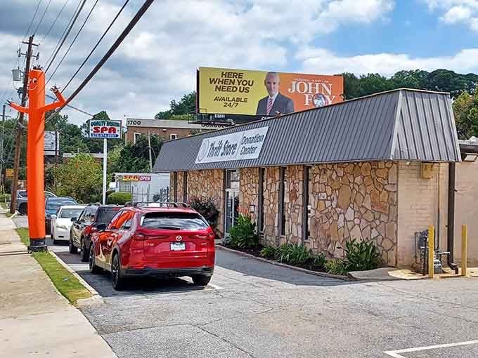 The stone exterior sits comfortably in its Atlanta neighborhood, inviting shoppers to discover what treasures await inside today.