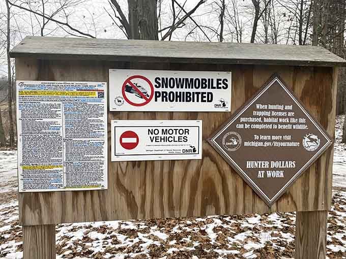 Information boards share the rules of engagement, because even wilderness adventures need a few guidelines for success.