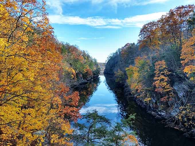 Fall colors reflecting in the river create mirror images so perfect, nature's basically showing off at this point.