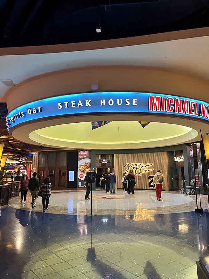 The entrance beckons from the casino floor, promising refuge for hungry visitors who need sustenance between their entertainment adventures inside Mohegan Sun.