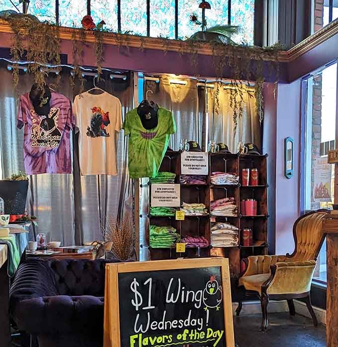 Even the merchandise area maintains the playful aesthetic, because why shouldn't shopping feel like part of the adventure?