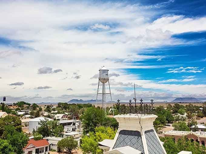 The iconic water tower watches over town like a proud sentinel, marking your destination from miles away.