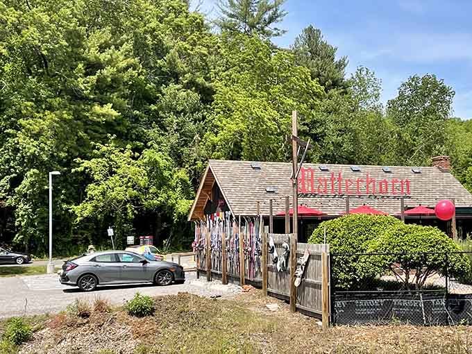 That parking lot view promises Swiss-inspired fun without the international flight or currency exchange hassles.