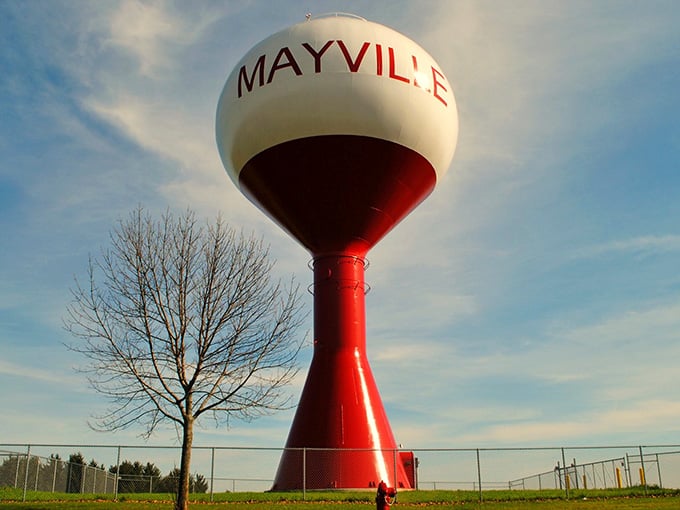 The Mayville water tower stands tall and proud, a beacon reminding you that you've arrived somewhere worth staying awhile.