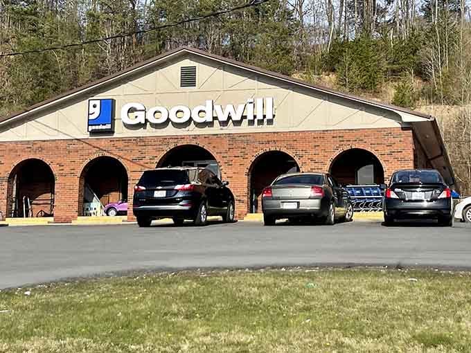 Those distinctive arches make thrift shopping feel almost architectural, where treasure hunting supports a worthy cause simultaneously.