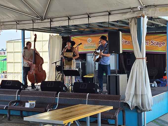 Live music fills the air, turning your shopping expedition into an impromptu concert experience.