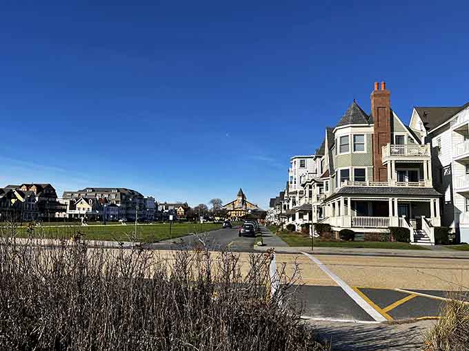 Downtown Ocean Grove showcases Victorian architecture meeting modern life in perfect, peaceful harmony together.