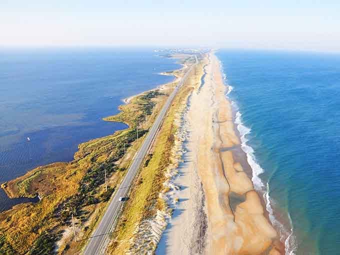 From above, the barrier islands look impossibly narrow, like nature's high-wire act performed in sand and sea.
