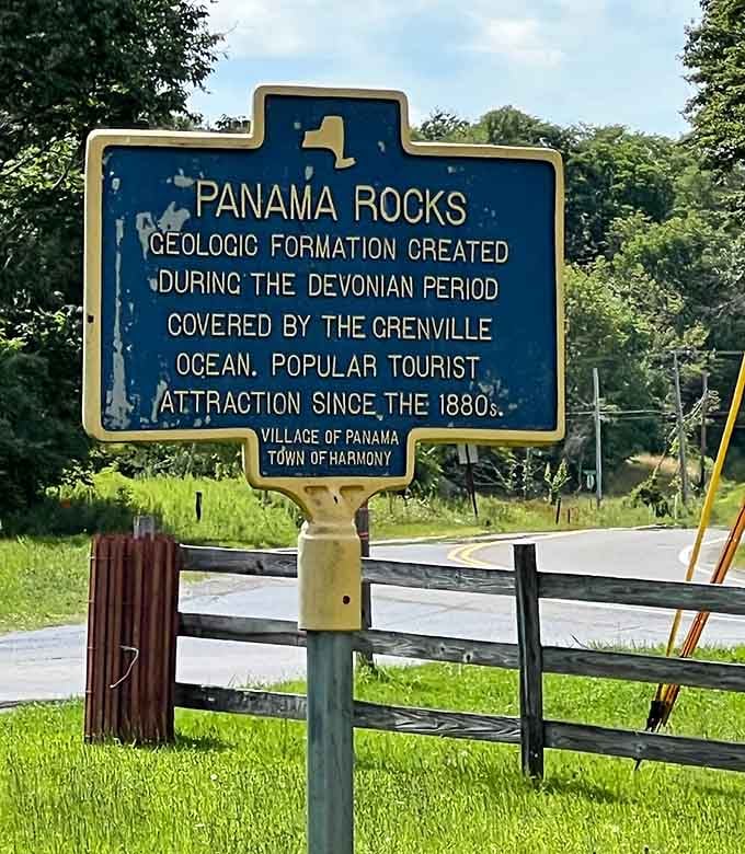 The historical marker confirms what your eyes already know: this place has been amazing visitors since the 1880s.