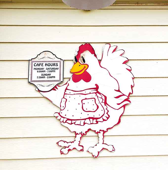 The cheerful chicken mascot even tells you the hours, making sure you never miss out on breakfast paradise.