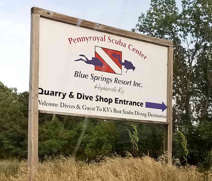 The sign says it all: welcome to Kentucky's best scuba diving destination, hidden in plain sight.