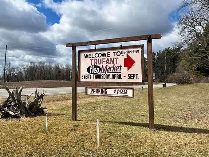 Every Thursday from April through September, this sign points the way to treasure hunting, community gathering, and unexpected discoveries.