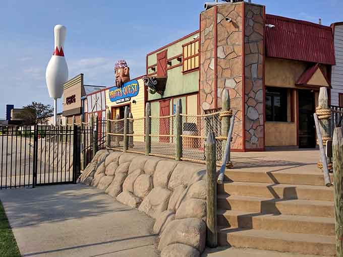 Stone steps leading to adventure, or at least to a really entertaining hour of miniature golf.