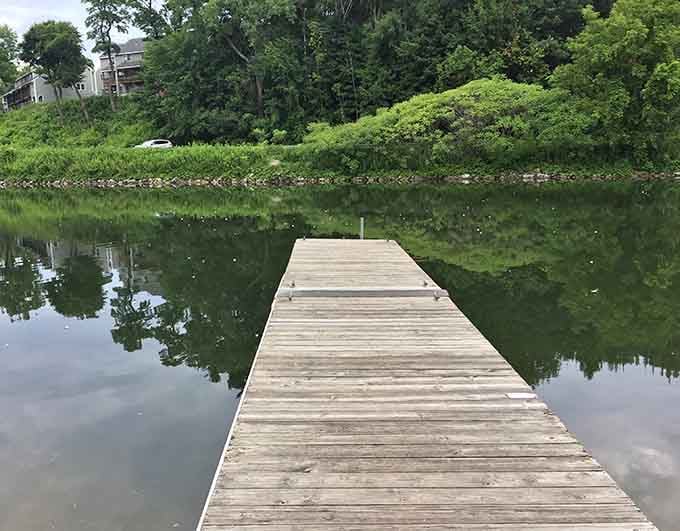 A simple wooden dock stretching into calm water is basically an invitation to sit, dangle your feet, and forget time exists.