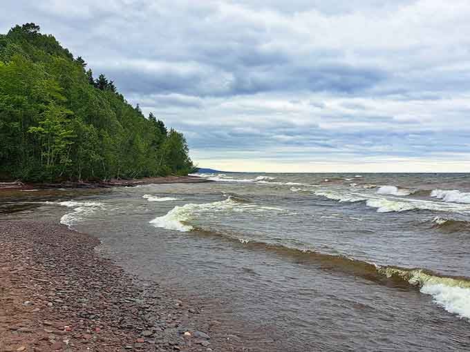 Lake Superior's rocky shoreline stretches endlessly, reminding you that some things are bigger than your daily worries.