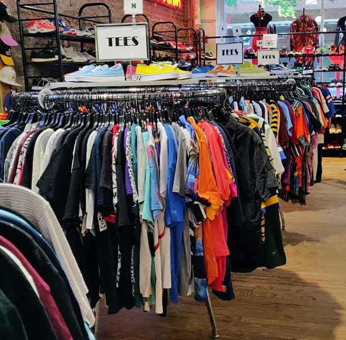 T-shirts organized by color because finding that perfect shade of blue shouldn't require a treasure map.