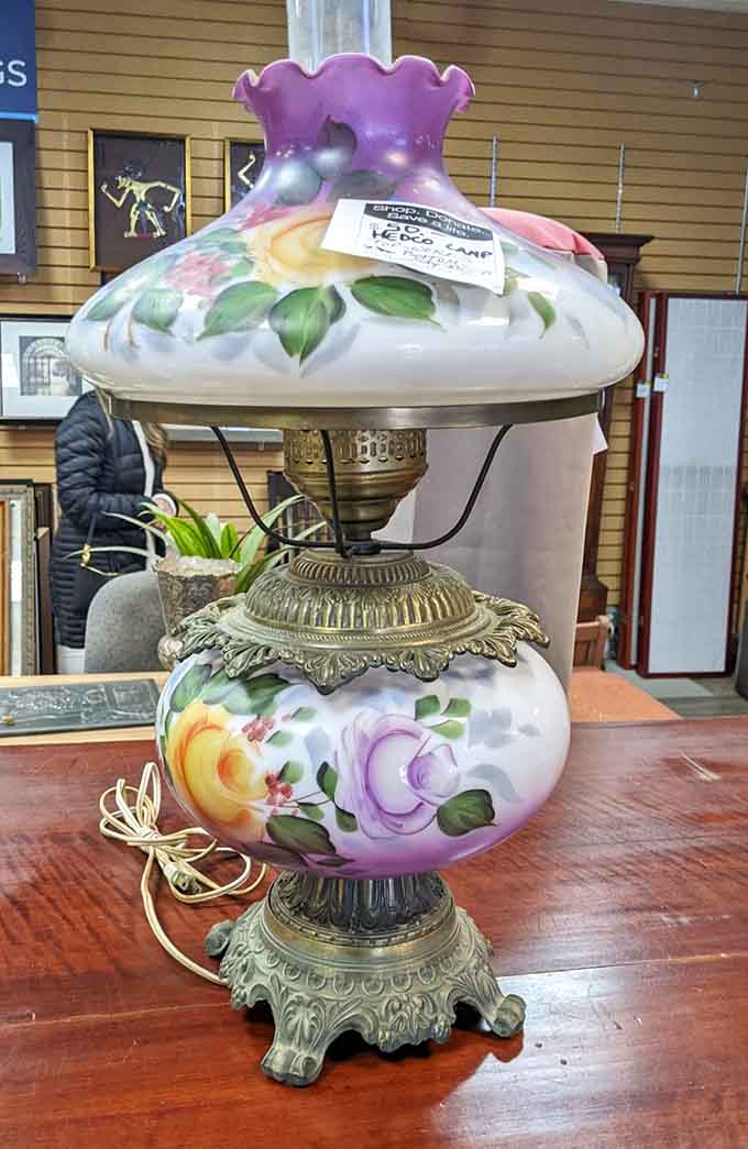 This vintage-style lamp radiates old-world charm, ready to illuminate your home with character and thrifty satisfaction.