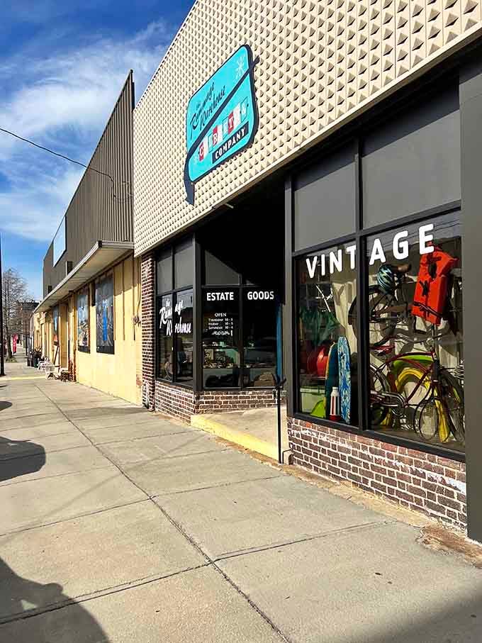 The storefront beckons with promises of vintage finds and the kind of deals that make impulse control impossible.