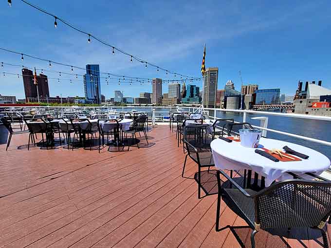 The outdoor patio lets you dine under string lights with Baltimore's skyline as your dinner companion.