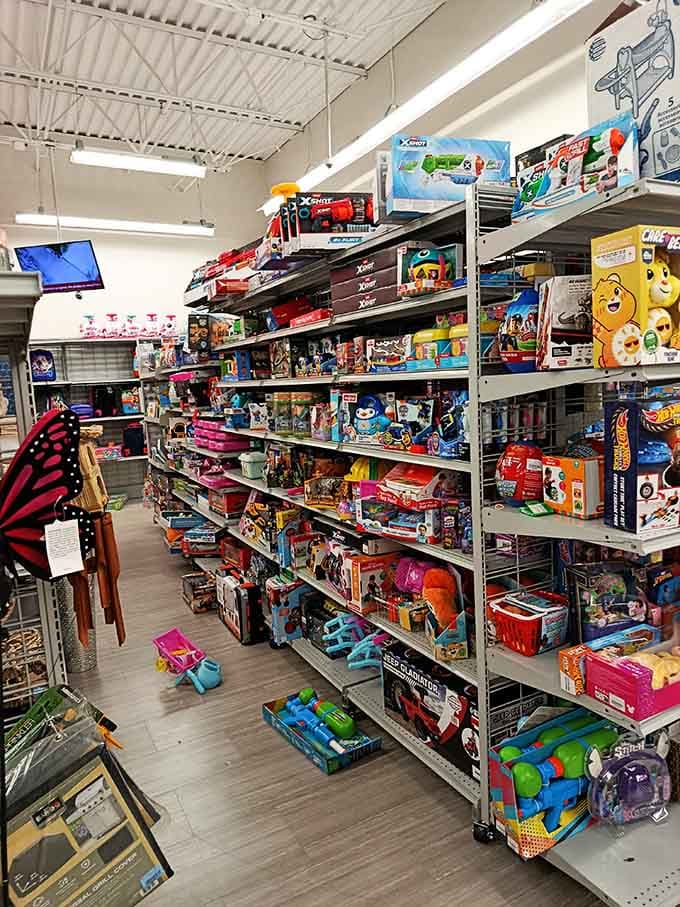 Toy aisles packed with childhood dreams, where grandparents can spoil grandkids without explaining the credit card bill later.