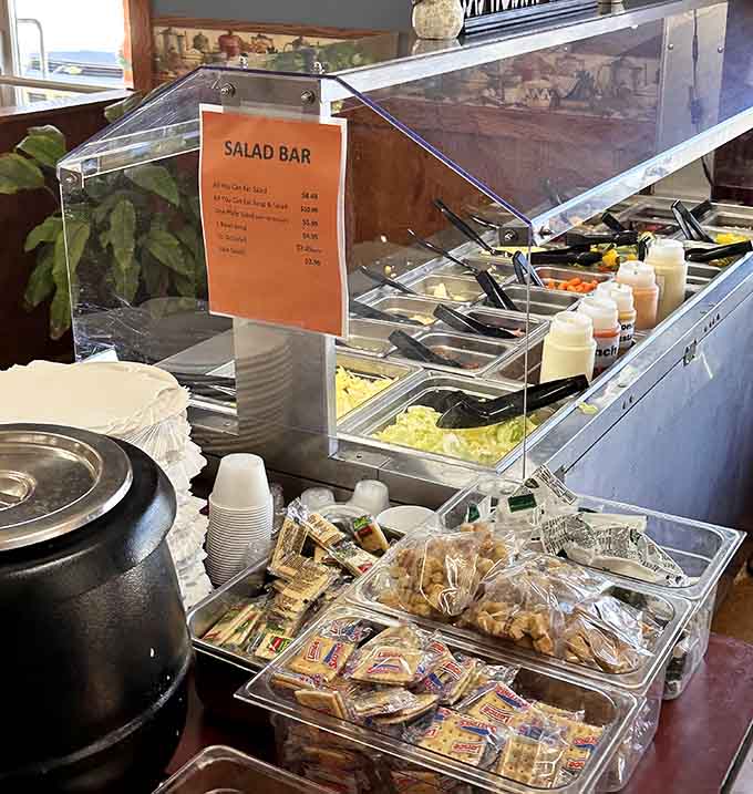A salad bar with fresh fixings and proper presentation shows respect for every part of the dining experience.