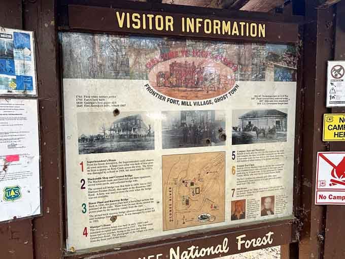 Visitor information boards provide context for the ruins, helping you understand what you're seeing beyond just pretty piles of old bricks.