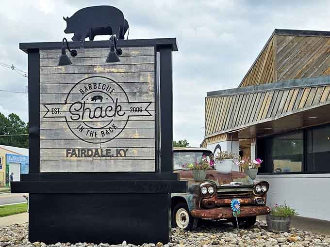 That vintage truck and pig-topped sign announce you've arrived at barbecue paradise in Fairdale, Kentucky.
