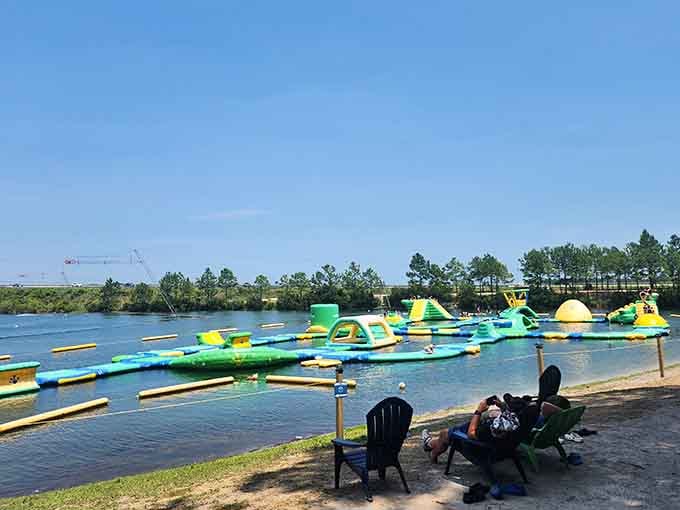 Blue skies and colorful obstacles create the kind of summer day that makes you forget about adulting.