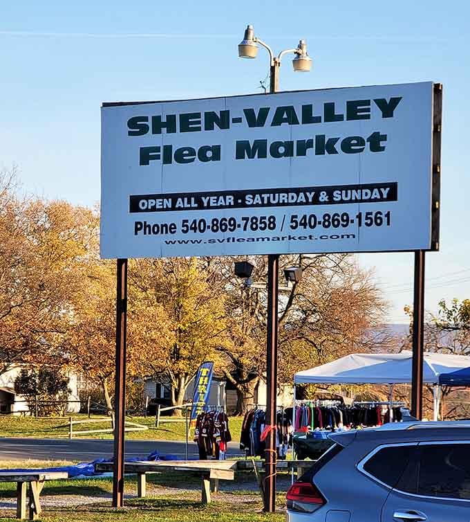 The sign that launched a thousand treasure hunts, open every weekend, rain or shine, all year.