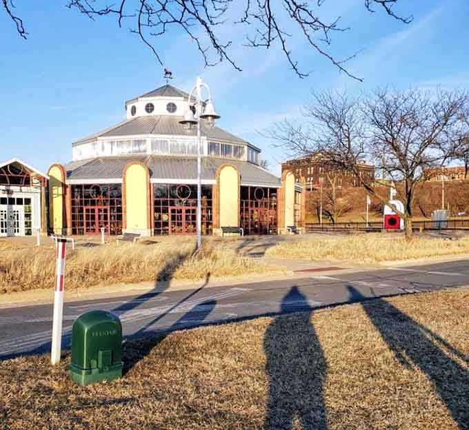 The carousel building stands proud in every season, a beacon of joy against Michigan's ever-changing skies.