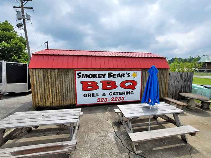 Picnic tables outside for when the weather cooperates and you want that authentic barbecue experience.