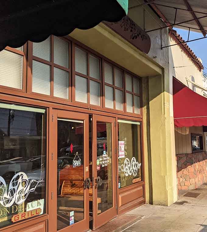 Diamondback Grill sits ready to welcome hungry visitors into its historic storefront for some serious California comfort food.