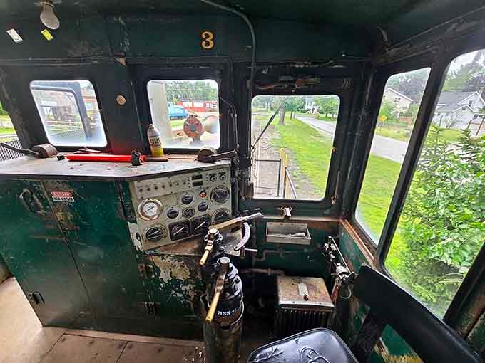 The engineer's cab looks like a steampunk artist's fever dream, all gauges and levers that actually do important things.