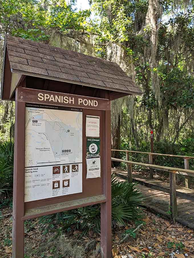 The trailhead kiosk welcomes visitors with maps and information, your gateway to this peaceful escape.