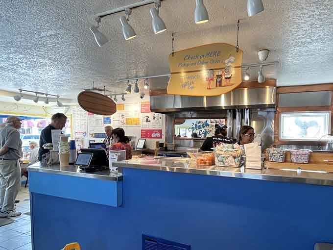 The counter where dreams are ordered and numbers are called, the gateway to chowder-fueled happiness awaits here.