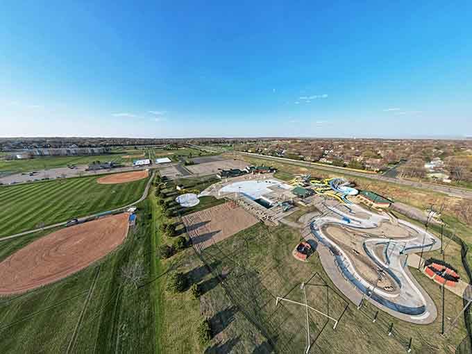 From above, the entire complex resembles a water-lover's dream blueprint, sprawling across the landscape in magnificent aquatic glory.