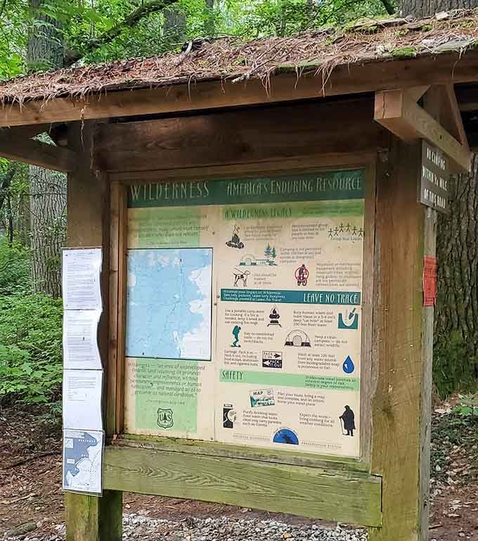 The trailhead information board has everything you need to know before embarking on your waterfall quest.