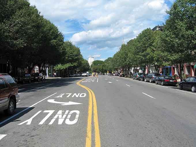Downtown Stockbridge stretches out like a postcard that somehow became real and three-dimensional and walkable.
