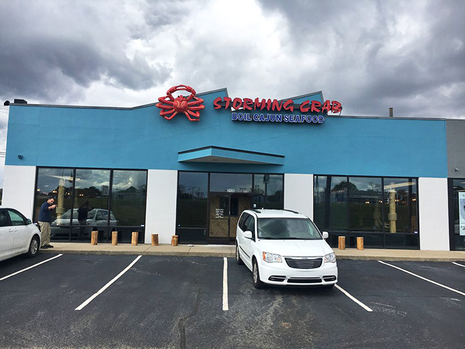 The bright blue exterior with that cheerful crab logo makes finding your seafood destination easier than cracking crab legs.