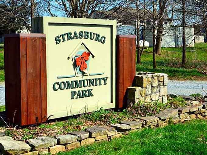 The community park sign welcoming you to a place where neighbors still know each other's names.