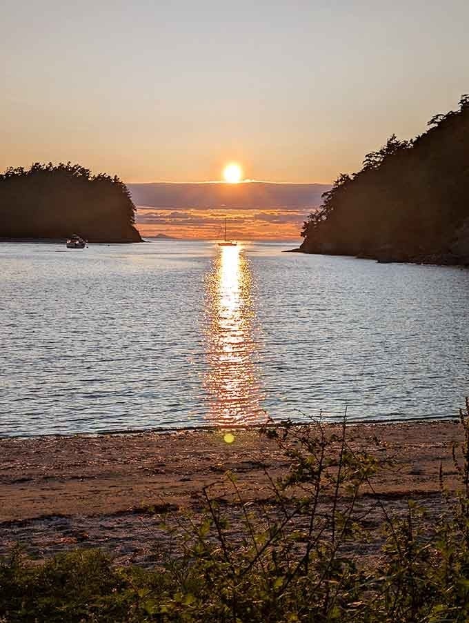 Sunset between the coves paints the sky in colors that remind you some things are still free and absolutely priceless.